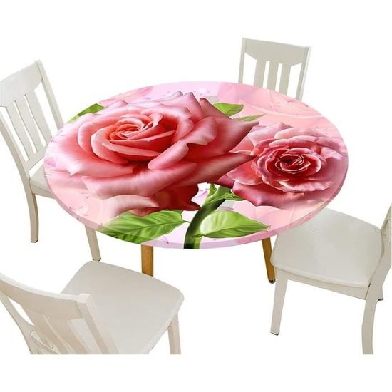 Nappe Ronde Élastique, 3D Rose Fleur Imprimer Nappes Bord Ajustable ...