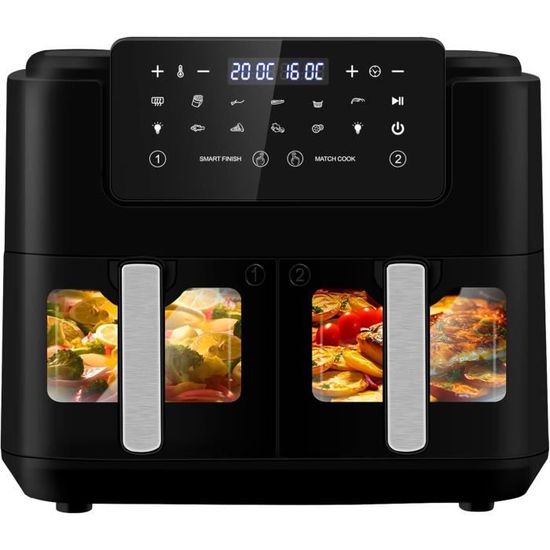 Friteuse Sans Huile À Double Tiroir, Air Fryer 9L, Panneau Tactile Led, 9 Menus Prédéfinis ...