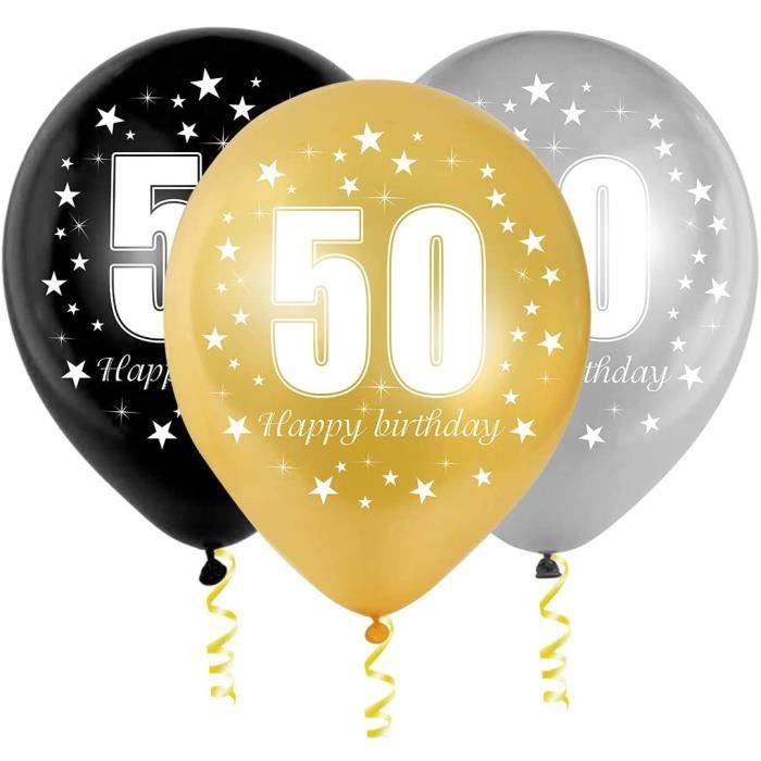 50 Ans Ballon AnniversaireBallon Chiffre 50Ballon Latex Noir Argent Or ...