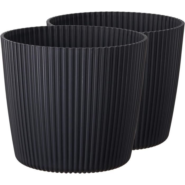 Lot de 2 pots de fleurs, cache-pots, forme ronde, anthracite, diamètre ...