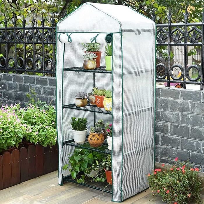 Serre De Balcon Terrasse 4 Étagères Mini Serre De Jardin Blanche Bâche ...