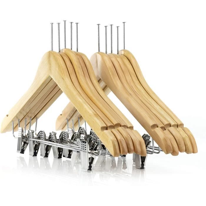 Lot de 10 Cintres Antivols en Bois à Pinces - 45cm A127 - Cdiscount Maison