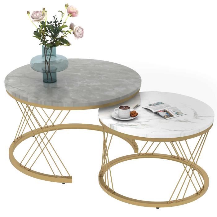 HONGYA Lot de 2 Table basse gigogne ronde moderne placage de marbré ...