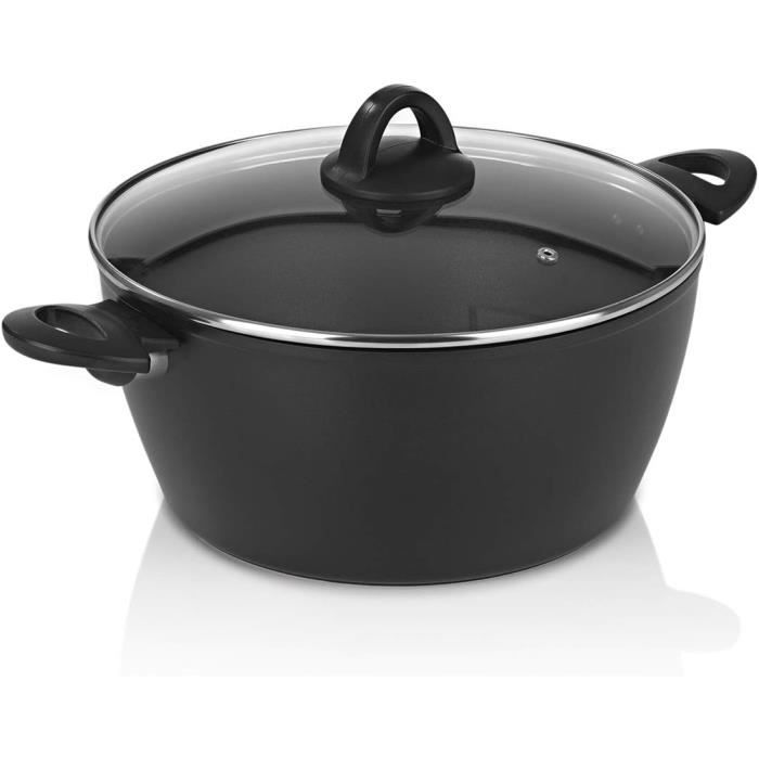 Casserole Bratoni en alm avec couvercle en verre forgé 28 cm Revêtement antiadhésif pour la ...
