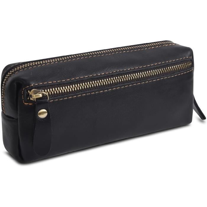 Trousse En Cuir Plumier Étui À Stylo Porte-Marqueur Grande Capacité Avec Pochette Pour ...