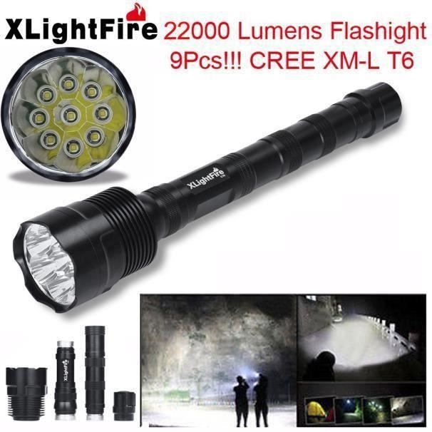 LAMPE ELECTRIQUE XLightFire 22000 Lumens 9x XML T6 5 Mode 18650 Super ...