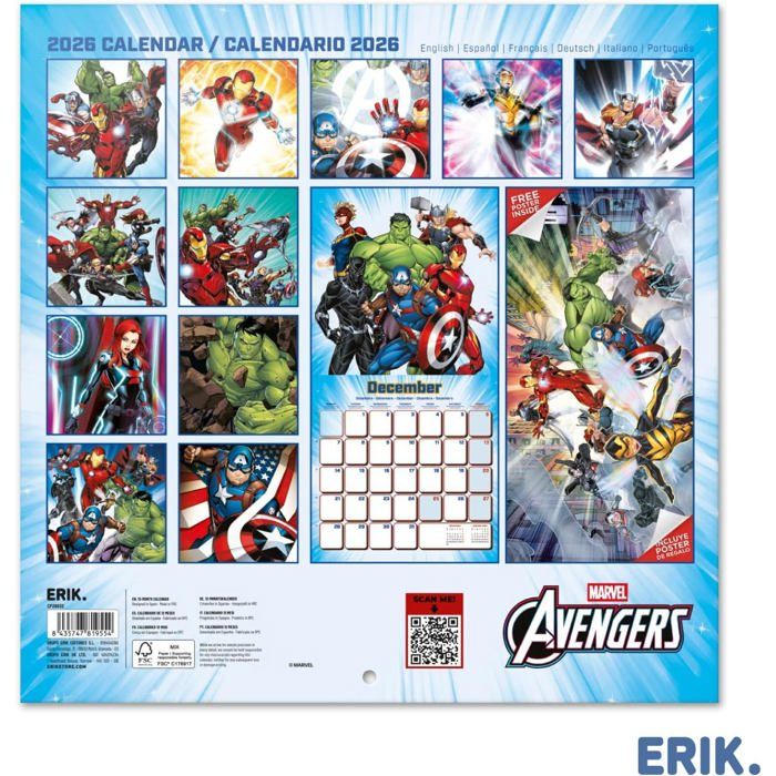 Calendrier Marvel 2026 mural Avengers mensuel idéal cadeau espace notes ...