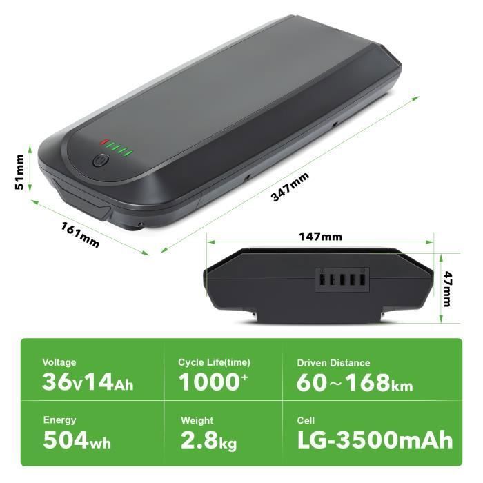 Batterie Vélo électrique - YOSE POWER - Samsung YJ145 - 36V 14Ah (504Wh ...