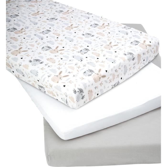 3Pcs Ensemble Drap Housse Pour Un Lit Bébé 60X120 Cm 100% Coton Literie ...