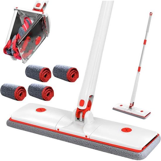 Balai serpillère - Vadrouille de Nettoyage 360° avec 4 Tampon en Microfibre - Kit balais ...