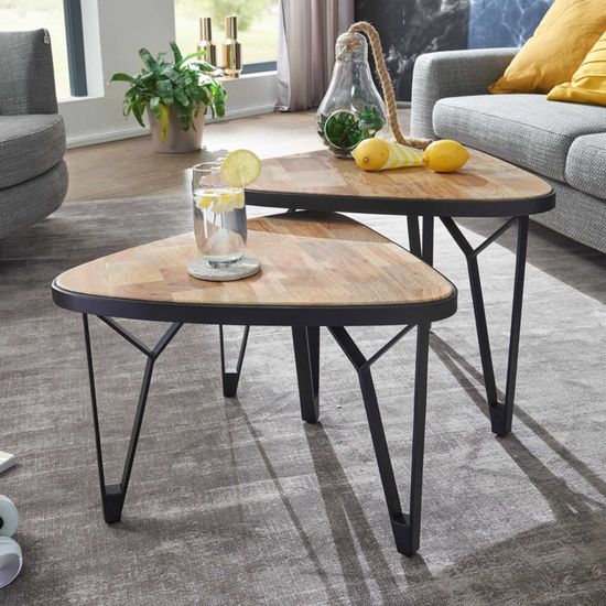 WOHNLING table basse table de salon en métal bois massif lot de 2 ...