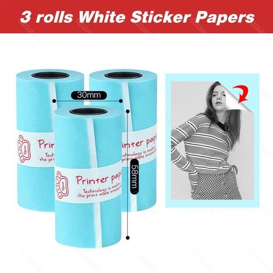 IMPRIMANTE,3 White Sticker--Étiquette Autocollante Peripage A6 58mm ...