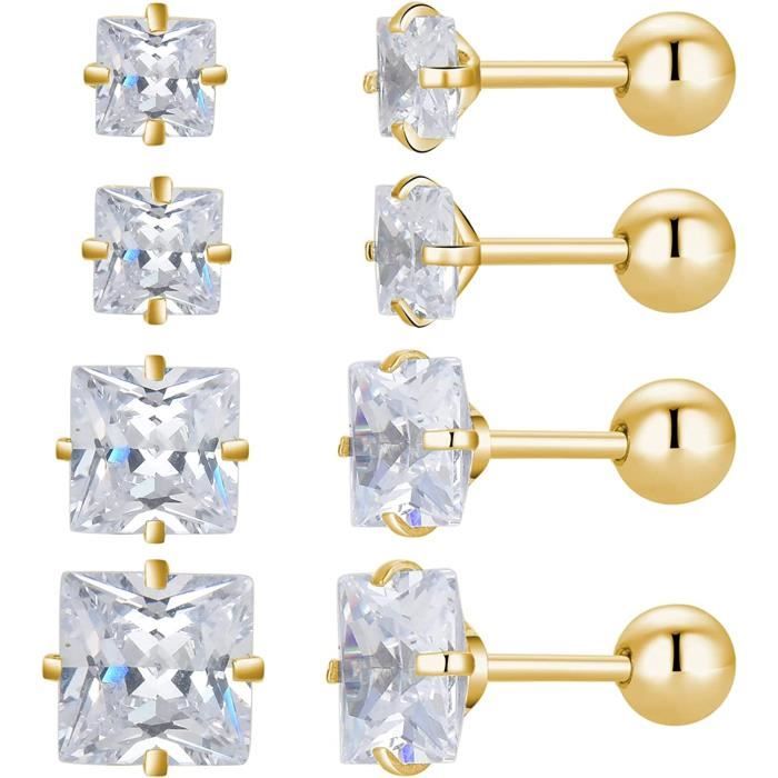 Lot de 4 paires de boucles d'oreilles à tige carrées en acier ...