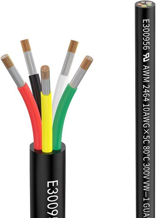 Fil 10 AWG 5×5,3mm² 5 Metros Câble d'Extension à 5 Conducteurs UL2464 Tension 5V/12V/24V/300V ...