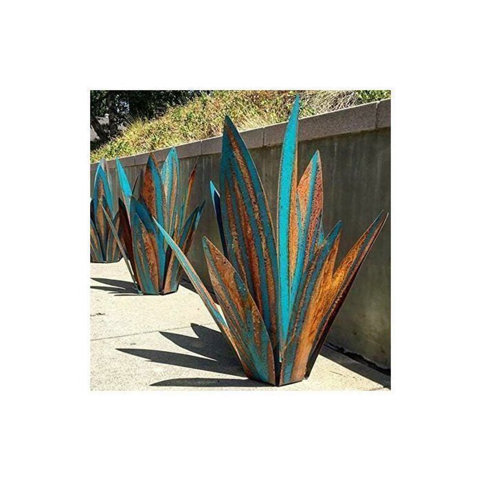 Sculpture de jardin en métal - Agave - 65 cm - 9 feuilles - Couleurs ...