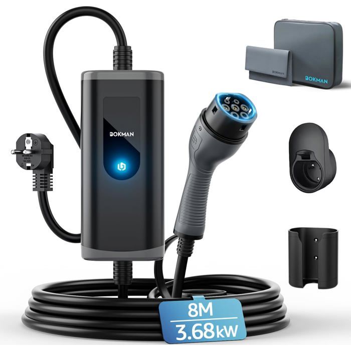 Chargeur Voiture Electrique bokman Type 2 16A 3.68kW Étanche 8m ...