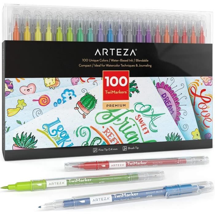 Lot de 100 feutres double pointe | 100 couleurs éclatantes | Feutre ...