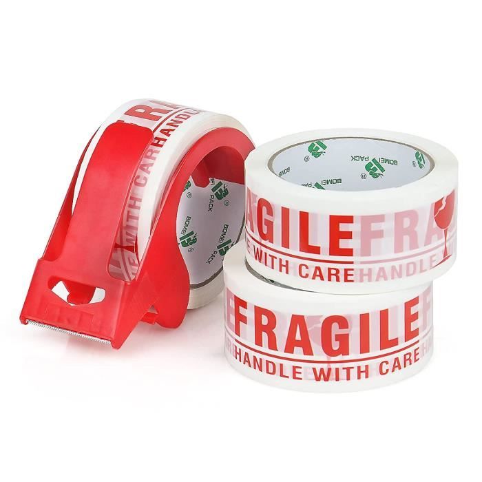 3 Rouleaux Ruban Adhésif Fragile 48 mm x 66 m avec dévidoir pour colis ...