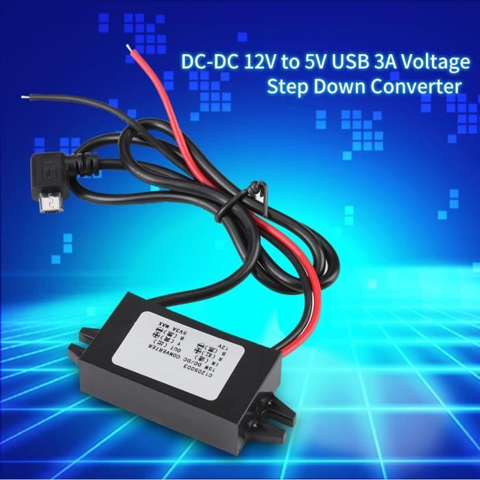 SWT YOSOO Convertisseur 12 V à 5 V DC-DC 12V à 5V 3A Micro USB convertisseur régulateur ...