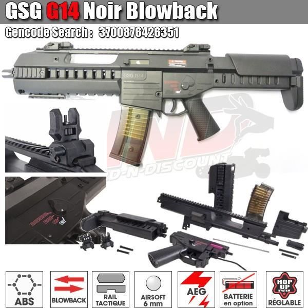 Fusil d'assaut GSG G14 AEG Noir - Blowback et Burst - Full Auto Rafale ...