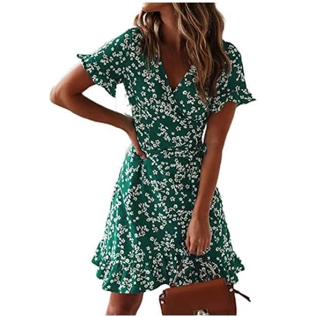Robe Casual Femme - Marque Inconnue - Imprimé Floral - Manches Courtes ...