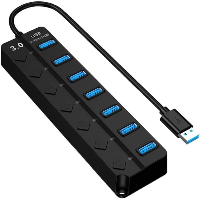 Hub Usb 3.0, 7 Ports Hubs Usb 3.0 Avec Interrupteur Indépendant Et Lumières, Portable Hub Usb ...