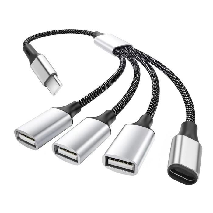 Grlrhonr 0.3M Adaptateur Usb C Vers 4 Usb Femelle, Type C Mâle Vers 4 ...