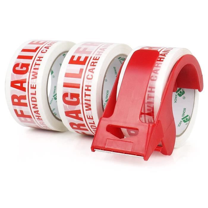 3 Rouleaux Ruban Adhésif Fragile 48 mm x 66 m avec dévidoir pour colis ...