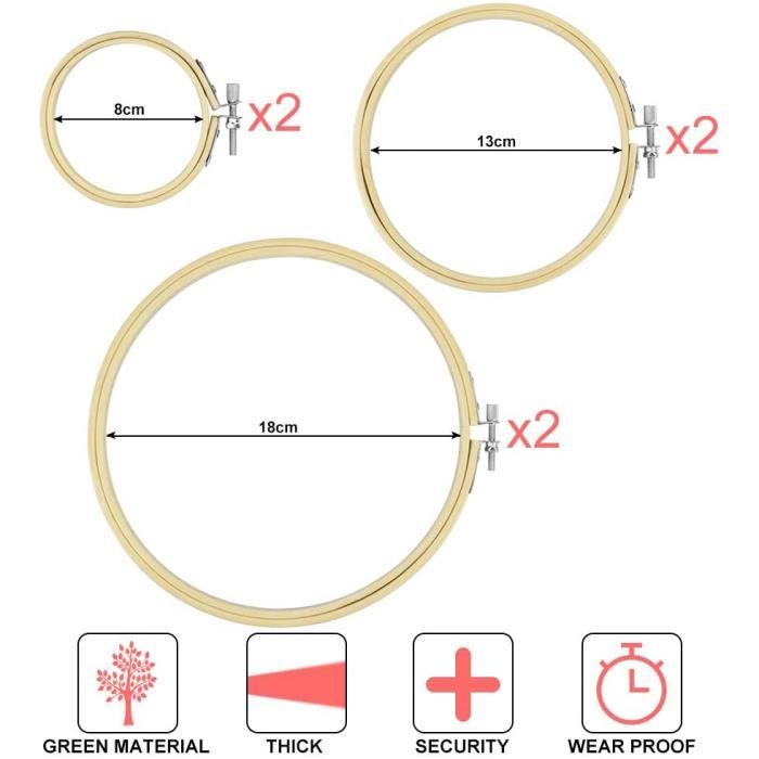 6 Pcs Tambour à Droder en Bambou Cercle à Broder Diamètre 8-13 - 18 cm ...