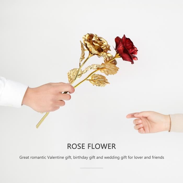 2pcs cadeau de Saint Valentin créatif plaqué en or 24K rose fleur rose ...