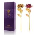 2pcs cadeau de Saint Valentin créatif plaqué en or 24K rose fleur rose ...