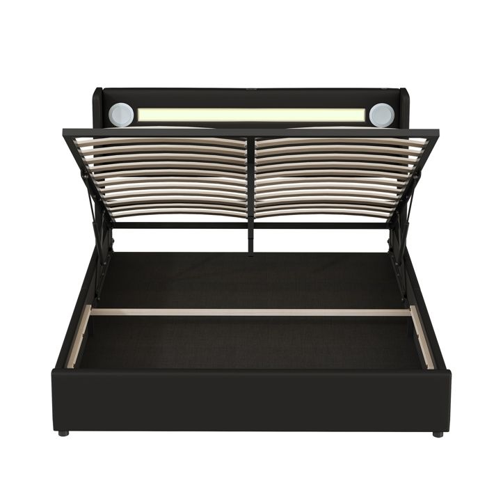 Lit LED 160x200 avec lecteur Bluetooth et chargeur USB Lit coffre en ...