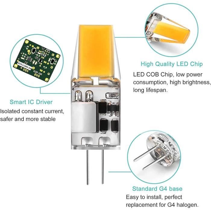 Ampoule LED G4 12V, 5W G4 LED COB Équivalent 30W 50W G4 Ampoule ...
