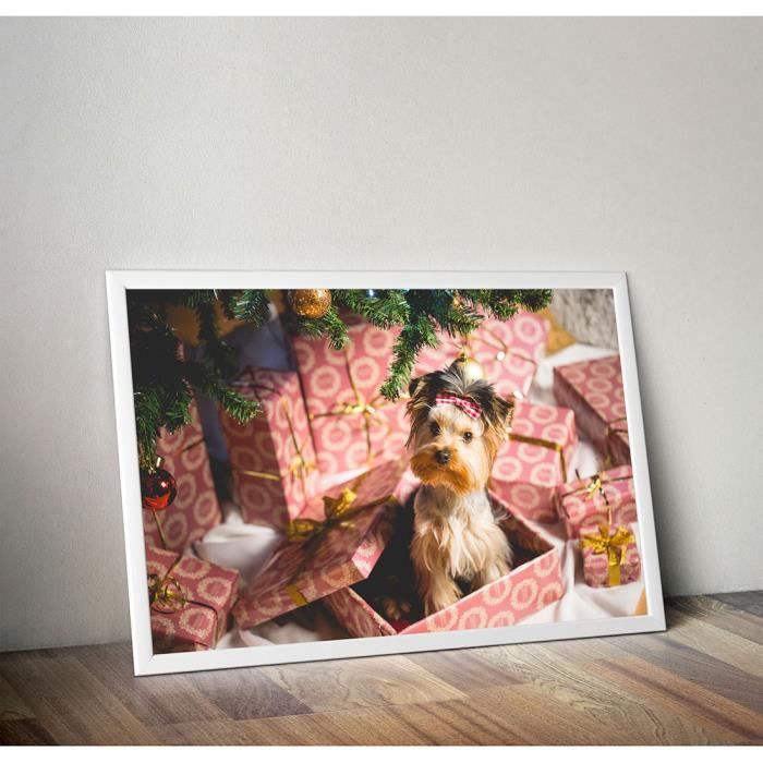 Poster Chien yorkshire noeud papier cadeau boite NoëlA4 (21x29,7cm ...