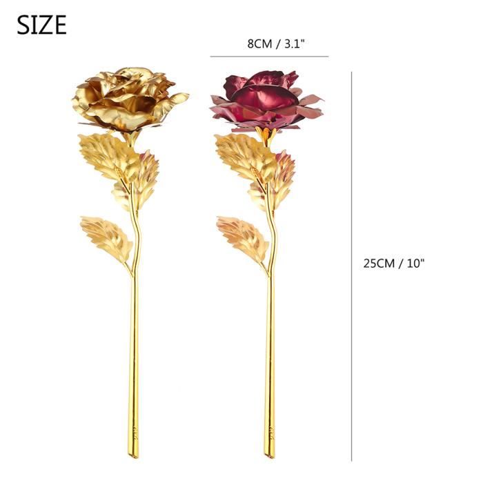 2pcs cadeau de Saint Valentin créatif plaqué en or 24K rose fleur rose ...