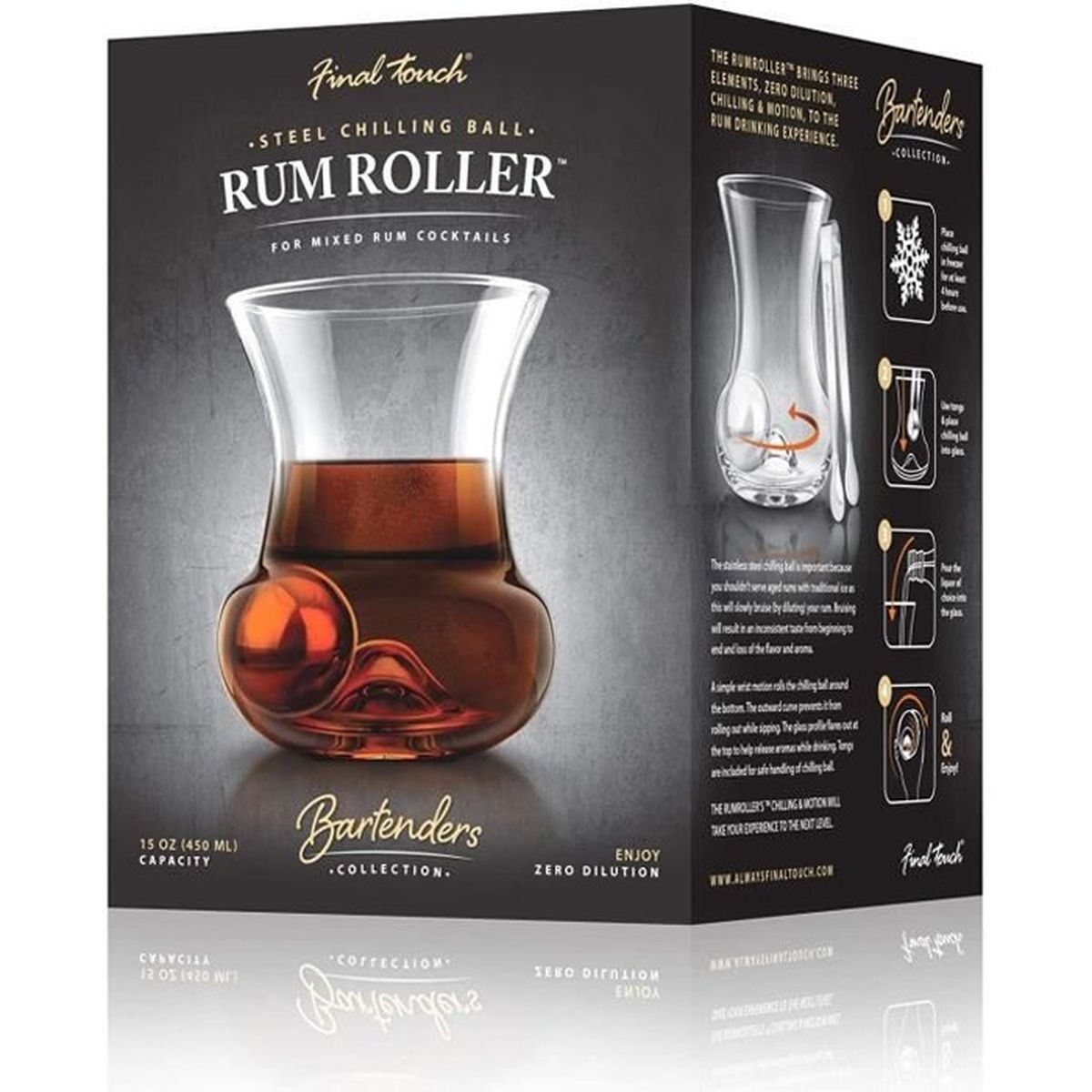 Final Touch RUMROLLER Rum Glass Verre à cocktail rhum Acier inoxydable ...