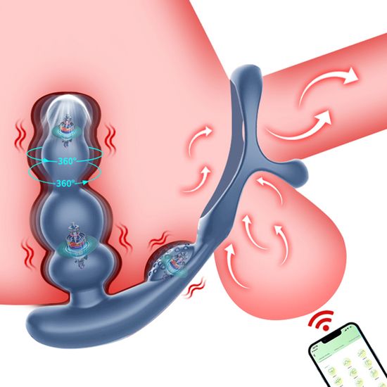 STIMULATEUR-PLUG-CHAPELET-Masseur de prostate pour homme rotatif à 360 °, télécommande, anneau ...