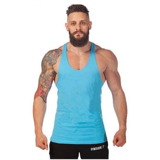 Débardeur Homme - Coton - Sport Running - Col Rond - Bleu - Regular ...