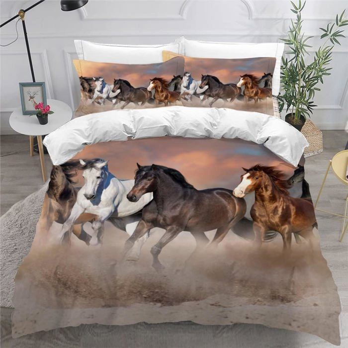 Housse De Couette 220X240 Ado Adulte Parure De Lit Cheval Animaux Troupeau De Chevaux Housse De ...
