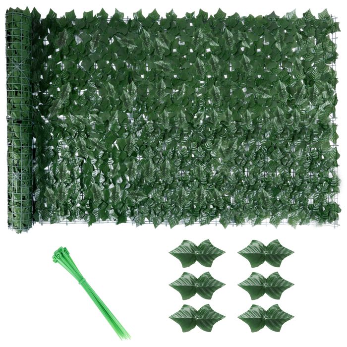 Haie artificielle lierre 3x1 m, Brise-vue avec serre-câbles pour balcon ...