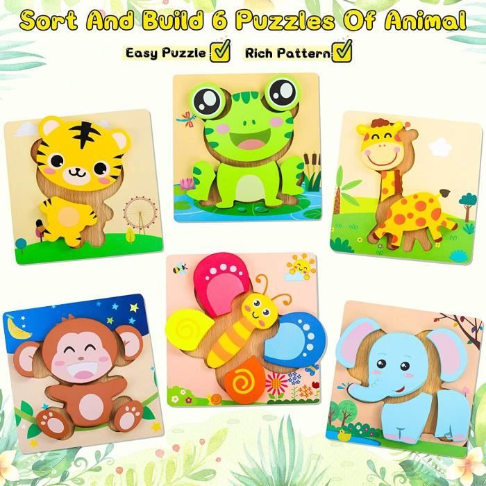 Puzzle en Bois Enfant - 6PCS Jouet Montessori Puzzles Bois Animaux ...