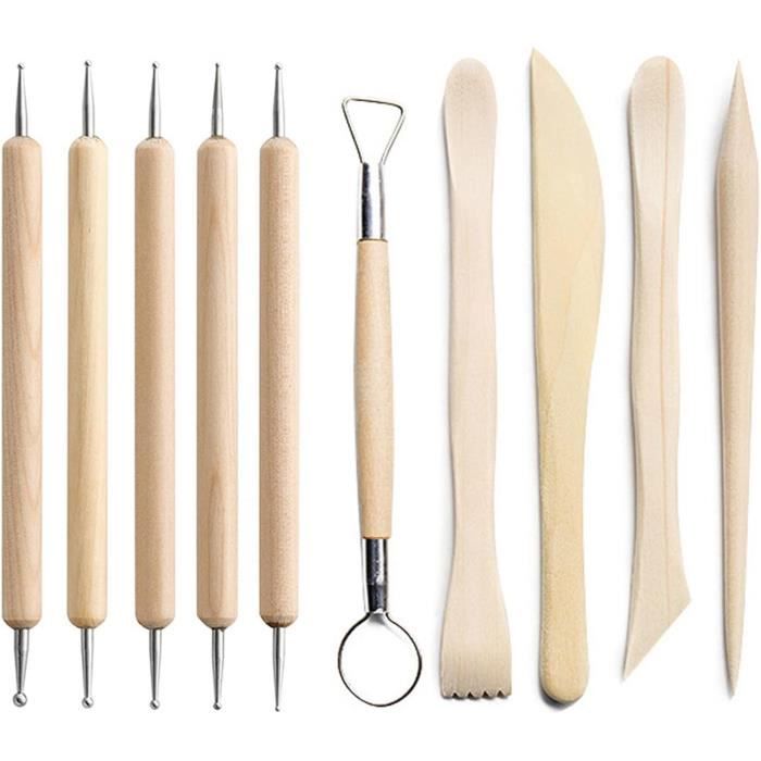 Lot De 10 Outils De Sculpture De Poterie En Bois, Outils Complets De ...