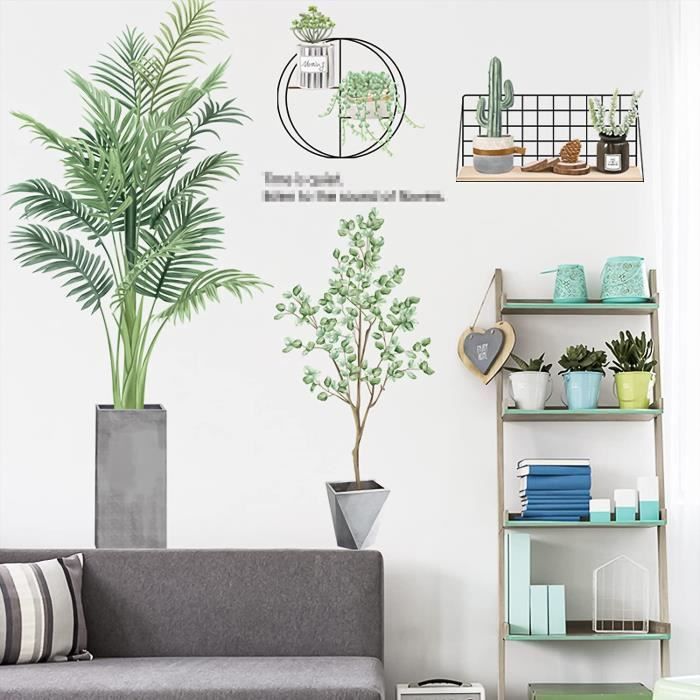 Sticker Mural Pour Plante Tropicale Plantes À Feuilles Vertes En Pots ...