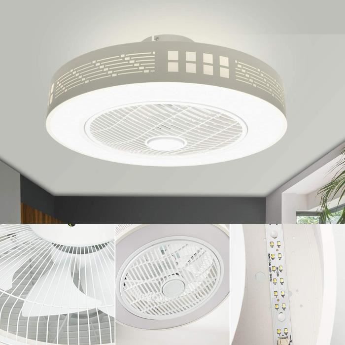 PLAFONNIER LED Fan Plafonnier Moderne Nordique Dimmable Ventilateur Au ...