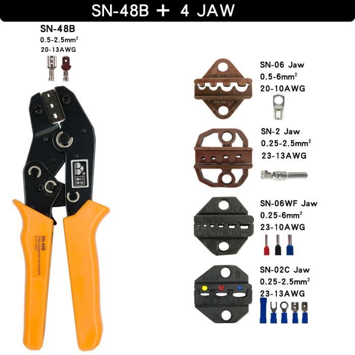 SN 48B pinces 4jaw - Jeu de pinces à sertir SN 48B outils à main 8 mâchoires pour 2.8 4.8 6.3 ...
