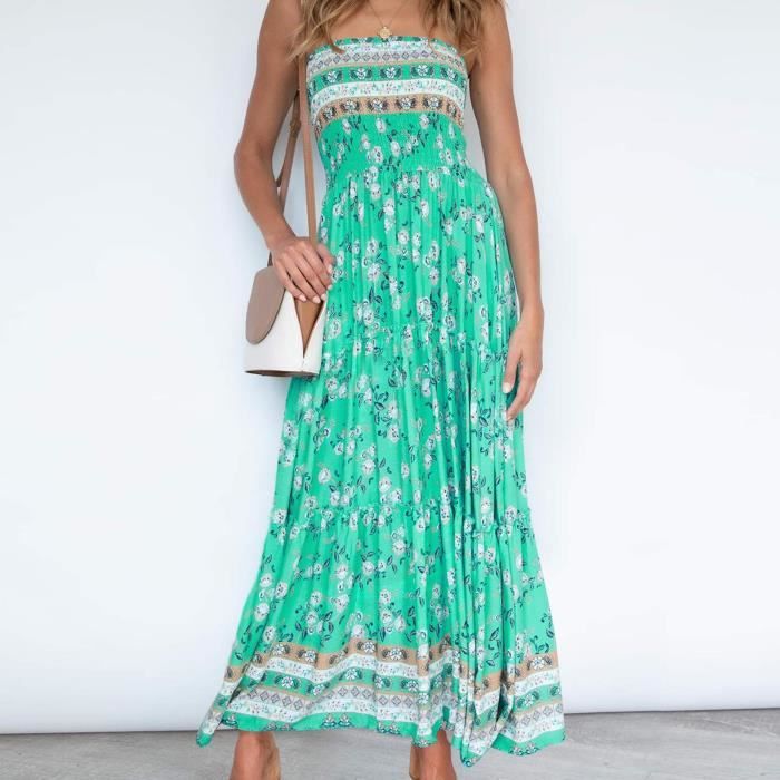 Robe Boheme Chic Robe Maxi De Soirée Sans Bretelles À Imprimé Floral ...