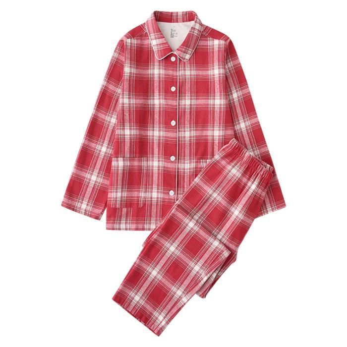 Pyjama Femme Plaid Carreau en Coton INSFITY - Rouge - Manches longues ...