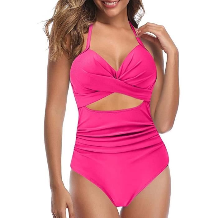 Maillot De Bain Femme 1 Pieces Gainant Piscine Slim Push Up Monokini Dos Nu Bikini Col en V ...
