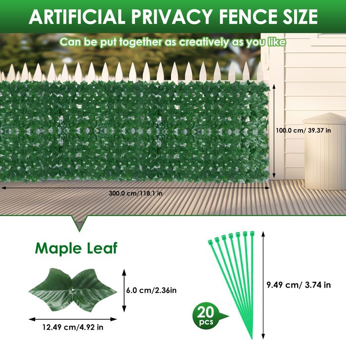 Haie artificielle lierre 3x1 m, Brise-vue avec serre-câbles pour balcon ...