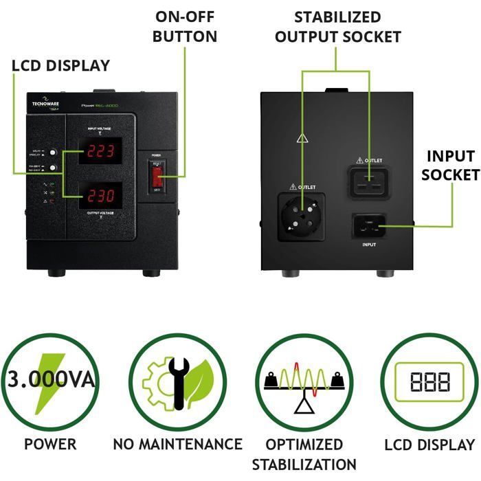 Tecnoware PowerReg 3000VA, Stabilisateur monophasé, Protection contre ...